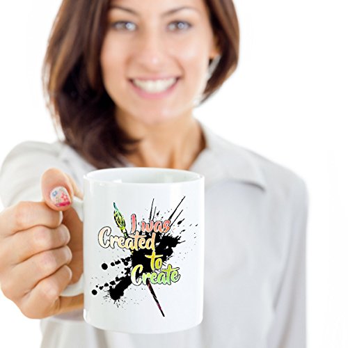 I Was Created To Create Black Paint Splatter With Brush Graphic Design Coffee & Tea Gift Mug, Birthday Party Gifts & Accessories for Artists, Junior Artist, Painter and Men & Women Art Teacher