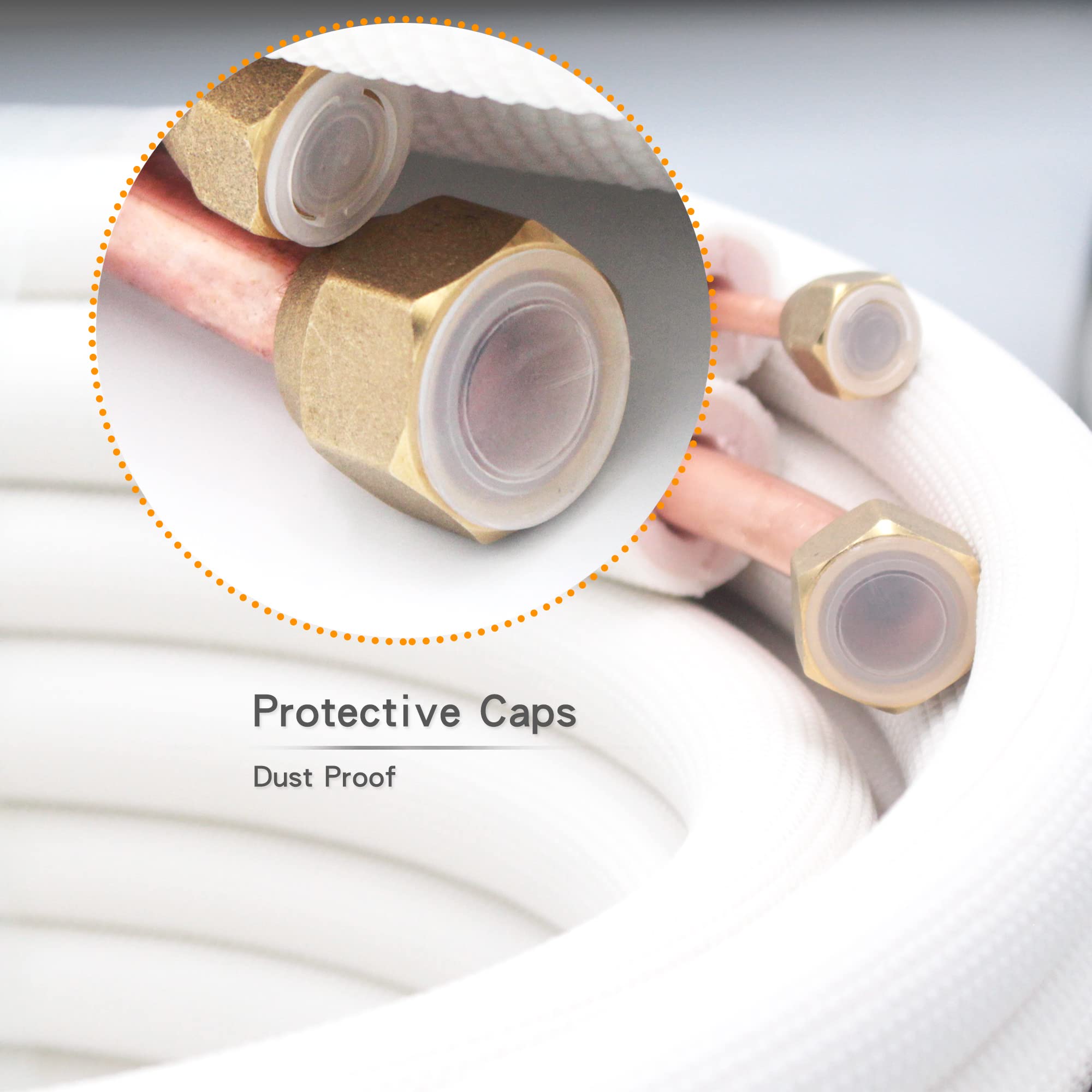 33ft Length Mini Split Line Set,3/8" 5/8" OD Copper Pipes Tubing and 3/8 White PE Thickened Insulated Coil with Flared Nuts for Mini Split Air Conditioner HVAC or Heat Pump System. (33FT(3/8+5/8))