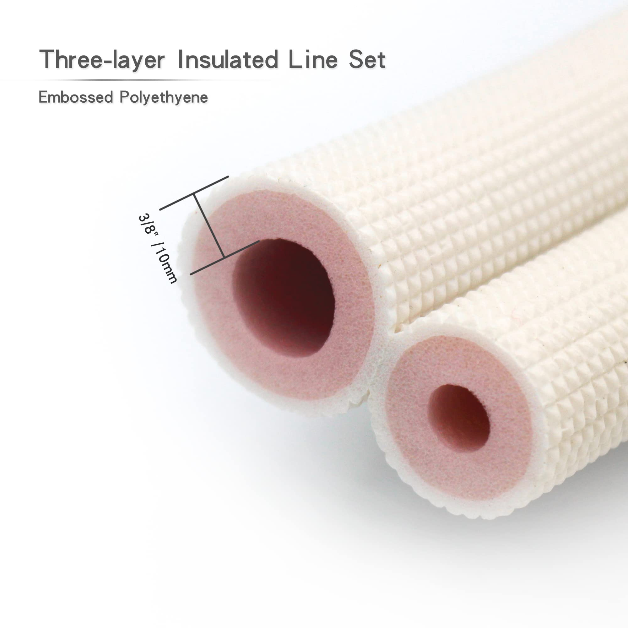 33ft Length Mini Split Line Set,3/8" 5/8" OD Copper Pipes Tubing and 3/8 White PE Thickened Insulated Coil with Flared Nuts for Mini Split Air Conditioner HVAC or Heat Pump System. (33FT(3/8+5/8))