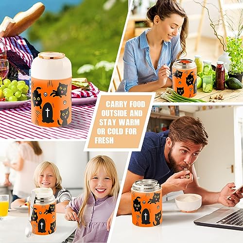 CUPADA Black Cat Footprints Food Jar, Kitten Cartoon Lovely Insulated Hot Food Jars Vacuum 17OZ with Folding Spoon for Work Trip Picnic Camping