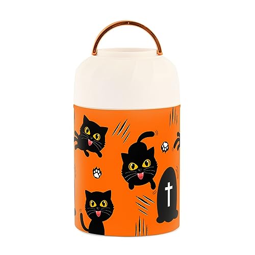 CUPADA Black Cat Footprints Food Jar, Kitten Cartoon Lovely Insulated Hot Food Jars Vacuum 17OZ with Folding Spoon for Work Trip Picnic Camping