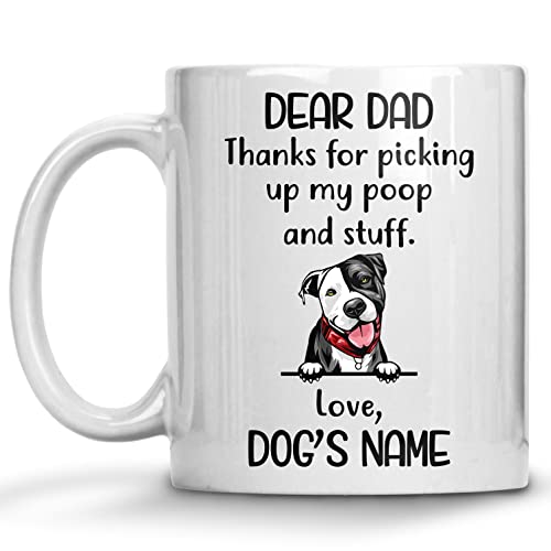 Personalized Pit Bull Coffee Mug, American Pitbull Custom Dog Name, Customized Gifts For Dog Dad, Father's Day, Birthday Halloween Xmas Thanksgiving Gift For Dog Lovers Mugs