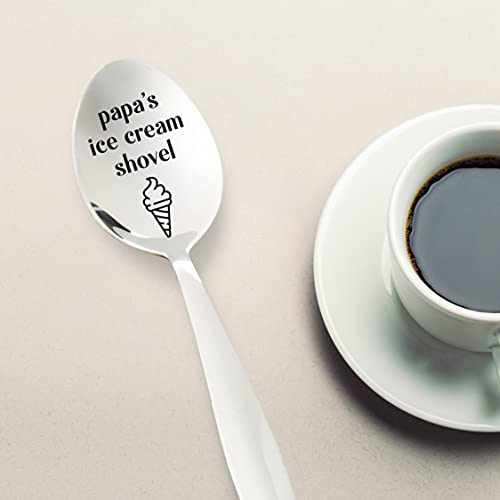 fabeesy Papa's Ice Cream Shovel Gift For Dad | Birthday From Daughter Son Father's Day Chrisrtmas Daddy Papa Lover Engarevd Spoon |Gift Him Men, Silver, 123, 7