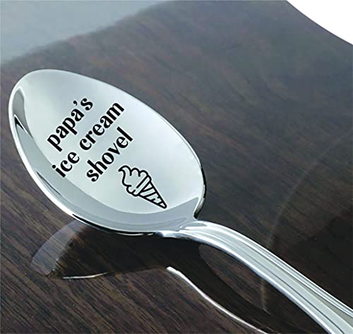 fabeesy Papa's Ice Cream Shovel Gift For Dad | Birthday From Daughter Son Father's Day Chrisrtmas Daddy Papa Lover Engarevd Spoon |Gift Him Men, Silver, 123, 7