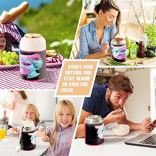 CUPADA Sculpture Cat Cool Food Jar, Art Design Insulated Hot Food Jars Vacuum 17OZ with Folding Spoon for Work Trip Picnic Camping