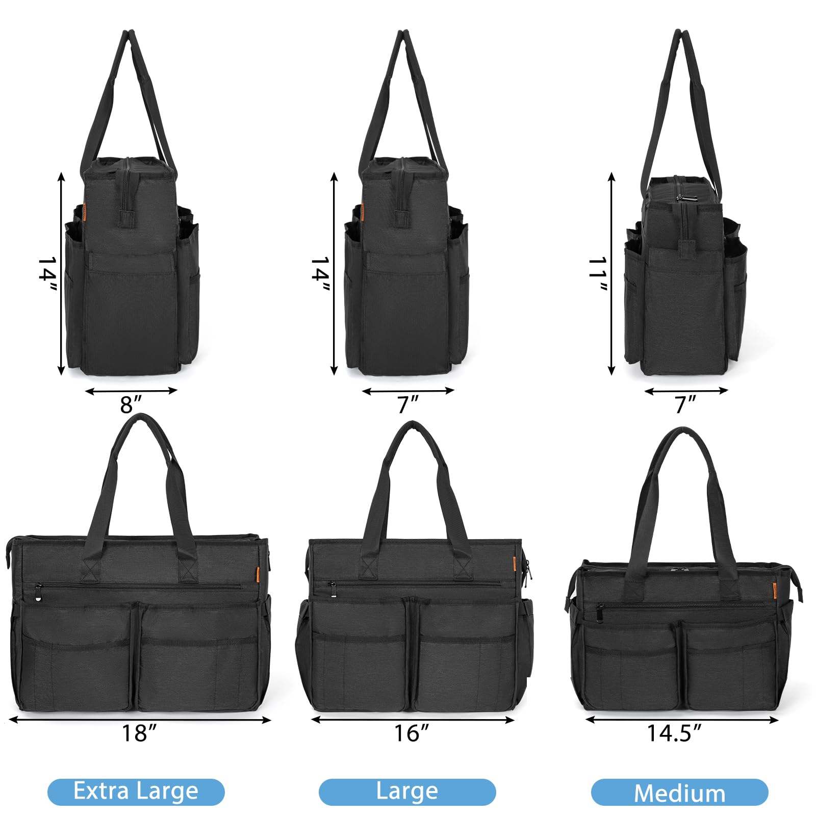 OUUTMEE Utility Tote Bag for Women, Multi Pockets Shoulder Bag with Zipper, Laptop Handbag for Teacher, Working Women, Nurses