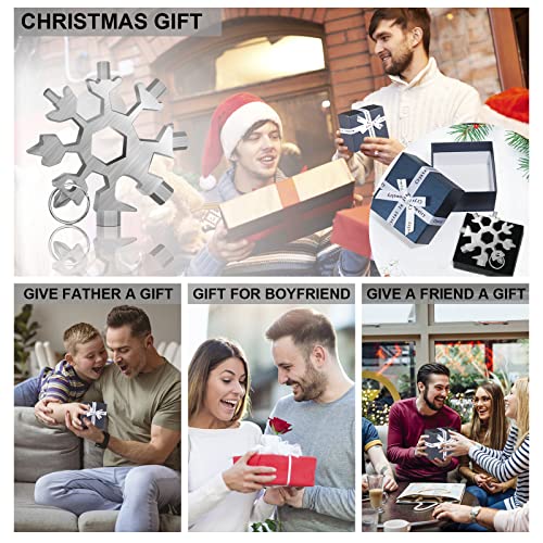 OOYCYOO 2 Pack Snowflake 18-in-1 Multi Tool, Christmas Stocking Stuffers for Men Women,Stainless Steel Snowflake Key Chain Tool Flat Phillips Screwdriver Kit,Great Christmas gift (Black,Silver)