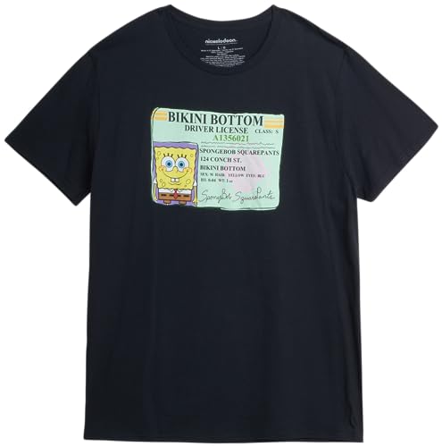 Nickelodeon Men's Graphic Tee - Spongebob Squarepants and Patrick Star Bikini Bottom Short Sleeve T-Shirt (Sizes: S-XXL), Size X-Large, Spongebob Black