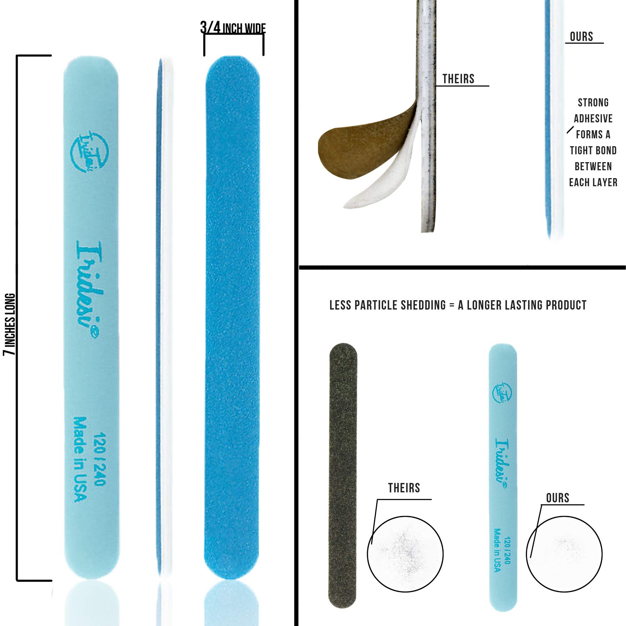 Iridesi Professional Nail Files and Buffers Blue 120 240 Grit Washable Emery Boards 7 Inches Long 12 Fingernail Files Per Pack