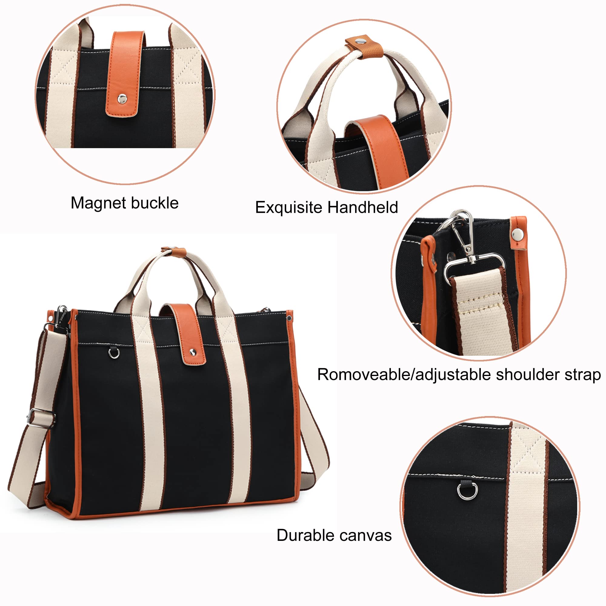Laptop Bag for Women 15.6 Inch Lightweight Canvas Tote Bags Teacher Work Bag for School Travel