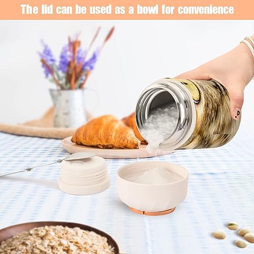 CUPADA Siberian Cat Funny Food Jar, Kitten Face Cute Insulated Hot Food Jars Vacuum 17OZ with Folding Spoon for Work Trip Picnic Camping