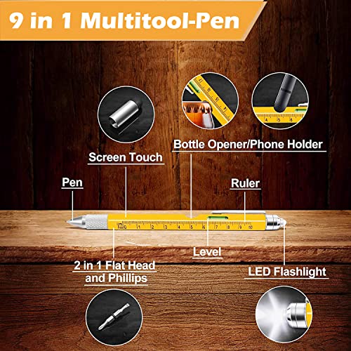 Multi-tool Pen 2 Pack 2022 Upgrade [Stylus, Ballpoint Pen,with 6 Replacement refills, 4" Ruler, Level, Phillips Screwdriver,LED] Christmas Gifts for for Men Dad Fathers Day, Cool Gadgets Gifts