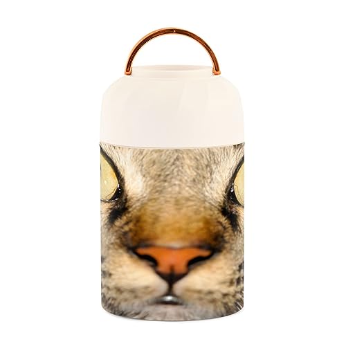 CUPADA Siberian Cat Funny Food Jar, Kitten Face Cute Insulated Hot Food Jars Vacuum 17OZ with Folding Spoon for Work Trip Picnic Camping