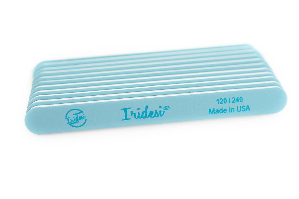 Iridesi Professional Nail Files and Buffers Blue 120 240 Grit Washable Emery Boards 7 Inches Long 12 Fingernail Files Per Pack