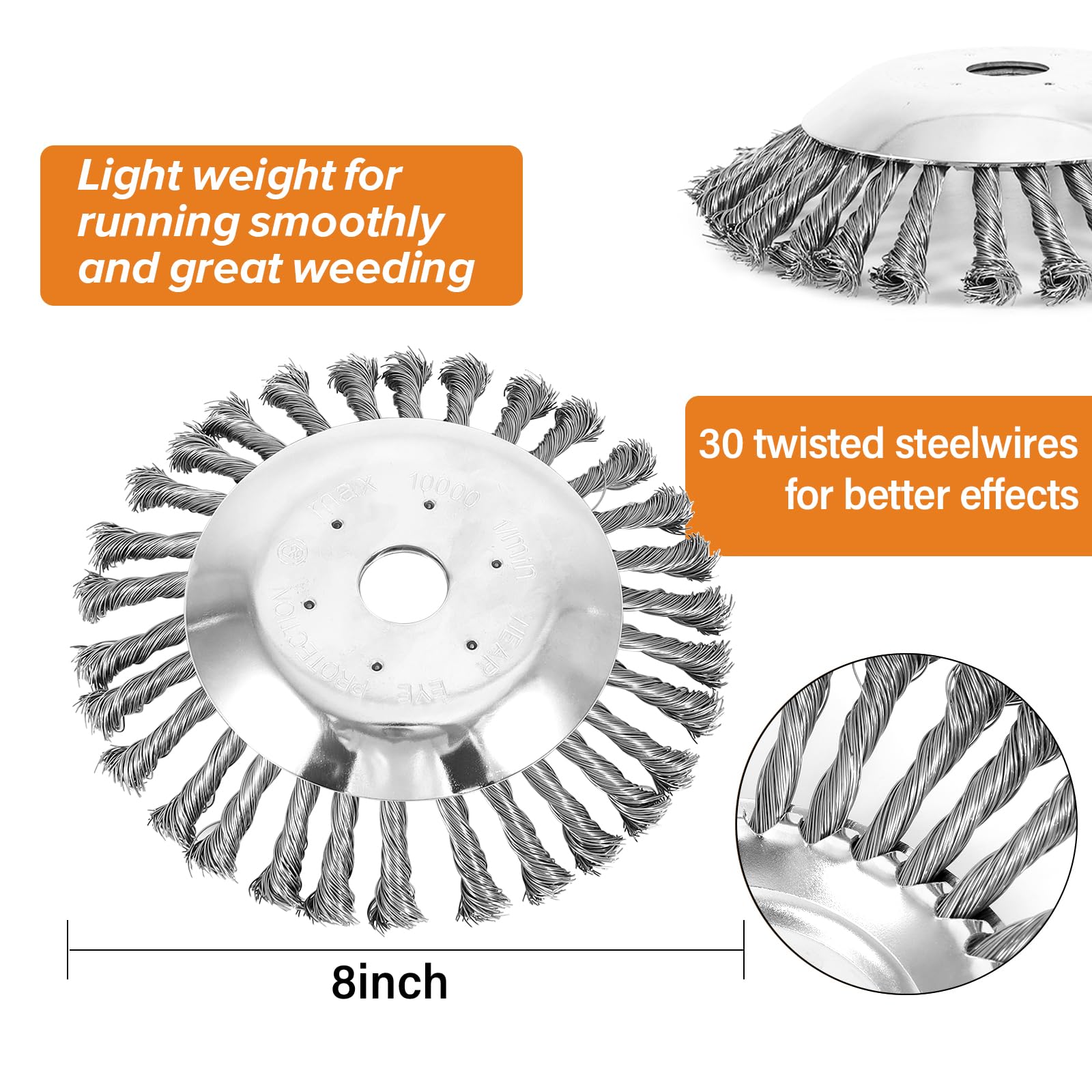 Barafat 8Inch Steel Weed Eater Trimmer Head, Wire Rotary Brush Weed Blade Cutter with Universal Adapter Kit Compatible with Stihl, Husqvarna, Gardening Lawnmower, Moss Grass Rust Removal