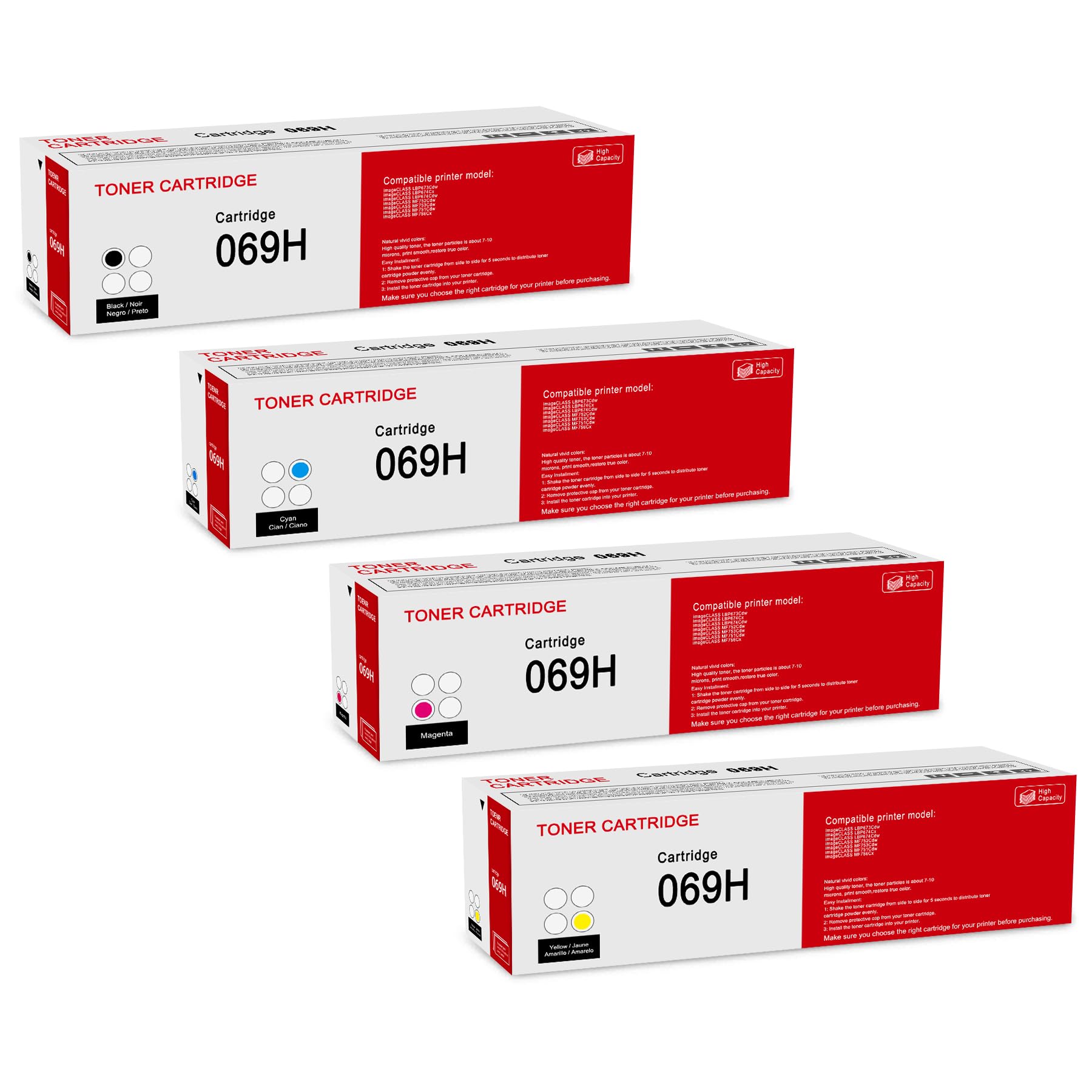 4 Pack 069H BK/C/M/Y Toner Cartridge Compatible 5098C001 5097C001 5095C001 5096C001 Toner Cartridge Replacement for Canon imageCLASS LBP673Cdw LBP674Cx LBP674Cdw MF752Cdw MF753Cdw Printer