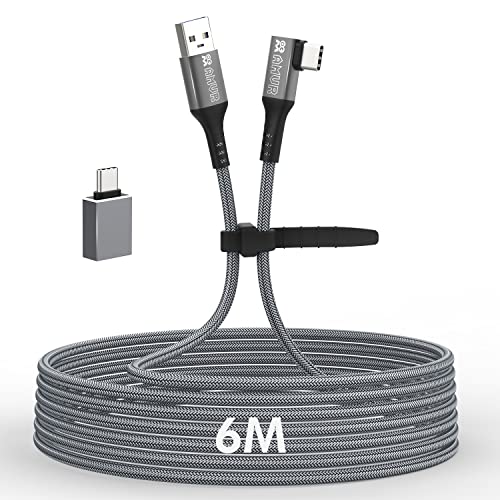 AMVR 20FT Link Cable for Oculus Quest 2 - Charging Long Cord for Meta Quest2, High Speed Data Transmission Wire with USB 3.0 Type A to C Port(1 x USB Type C Change Adapter)-Gray