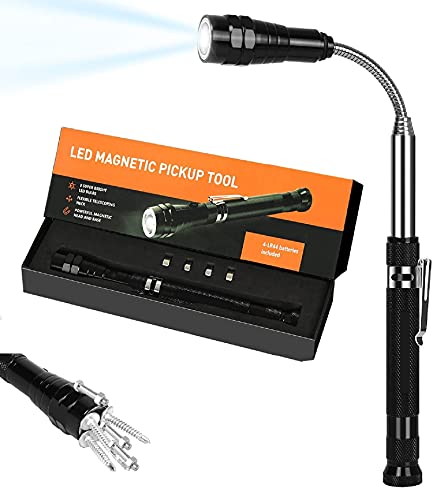 Magnetic Pickup Tool with LED-Telescoping Magnet Pick Up Gadget Tool for Men, DIY Handyman by QPEY
