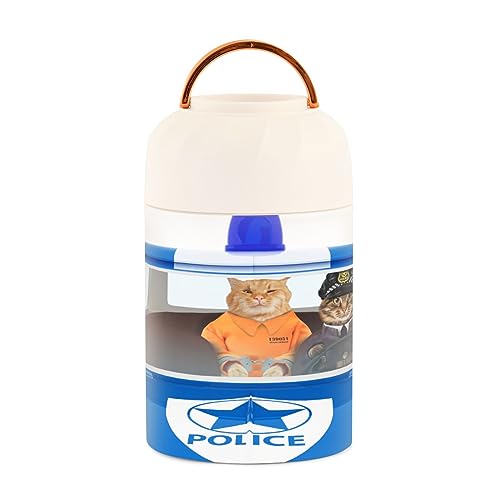 CUPADA Police Cats Funny Food Jar, 3d Cute Kitten Insulated Hot Food Jars Vacuum 17OZ with Folding Spoon for Work Trip Picnic Camping