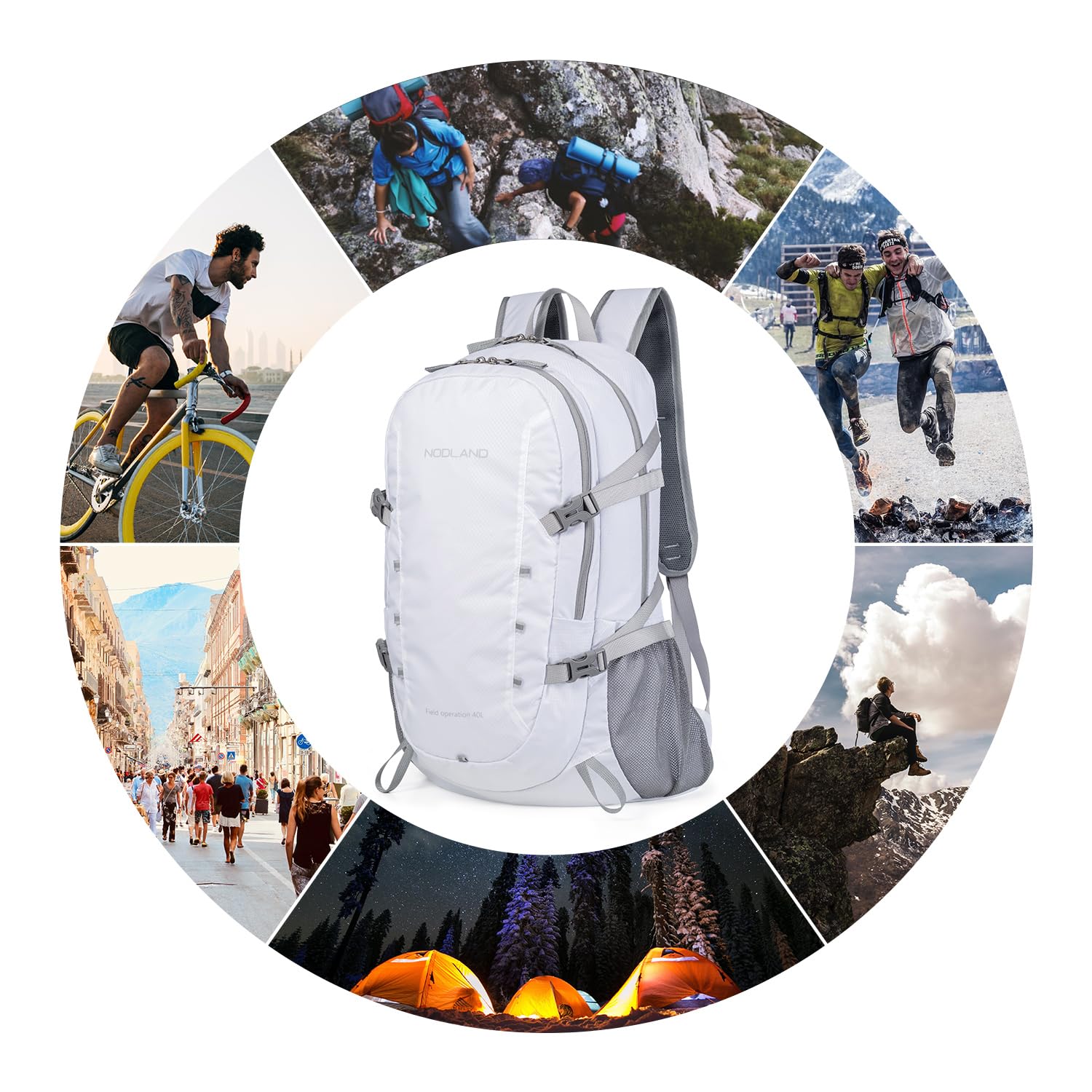 Sharkborough NODLAND Lightweight Backpack, Travel 40L Foldable Water-Resistant Daypack, Hiking Outdoor Camping Rucksack for Men Women