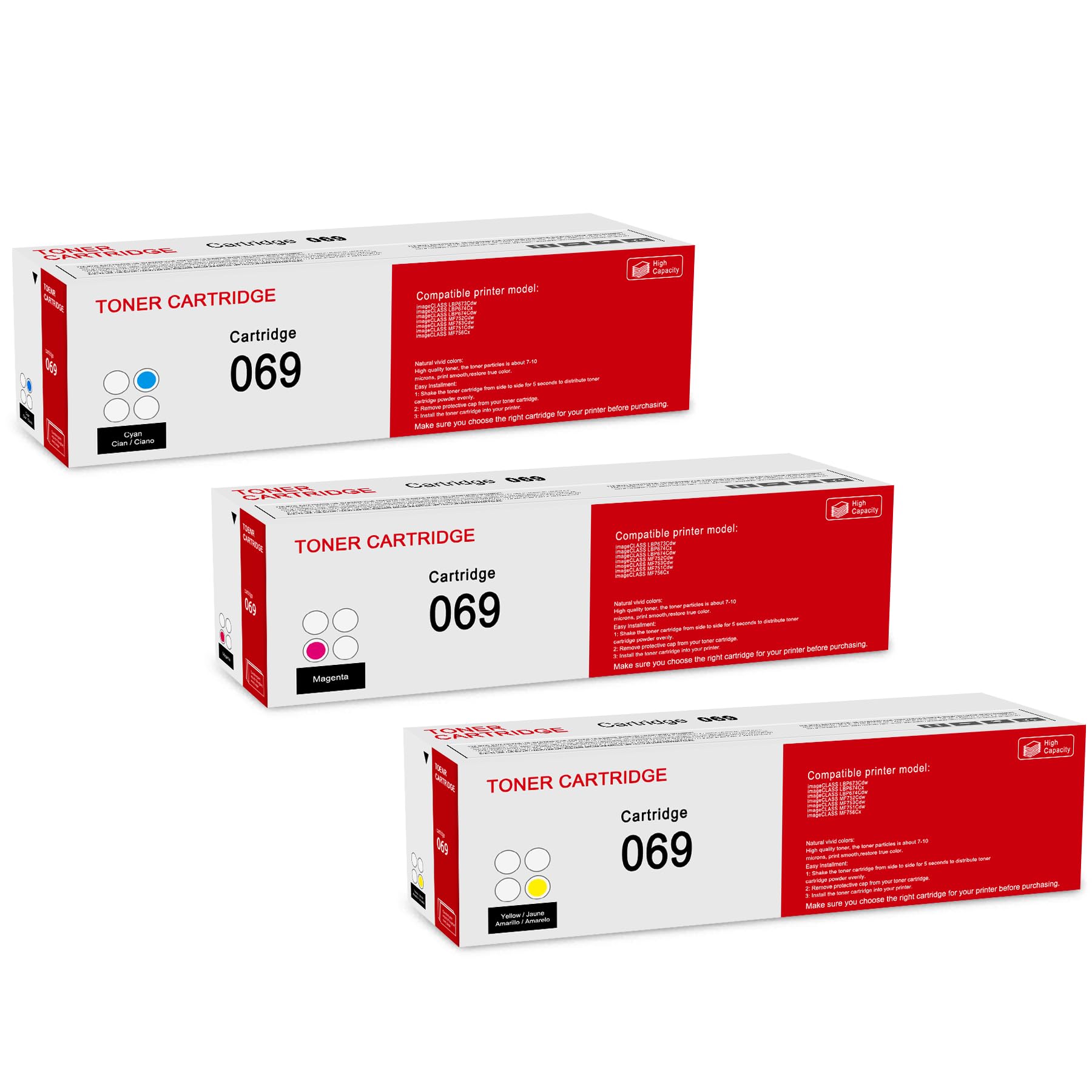 3 Pack 069 C/M/Y Toner Cartridge Compatible 5093C001 5091C001 5092C001 Toner Cartridge Replacement for Canon imageCLASS LBP673Cdw LBP674Cx LBP674Cdw MF752Cdw MF753Cdw MF751Cdw MF756Cx Printer