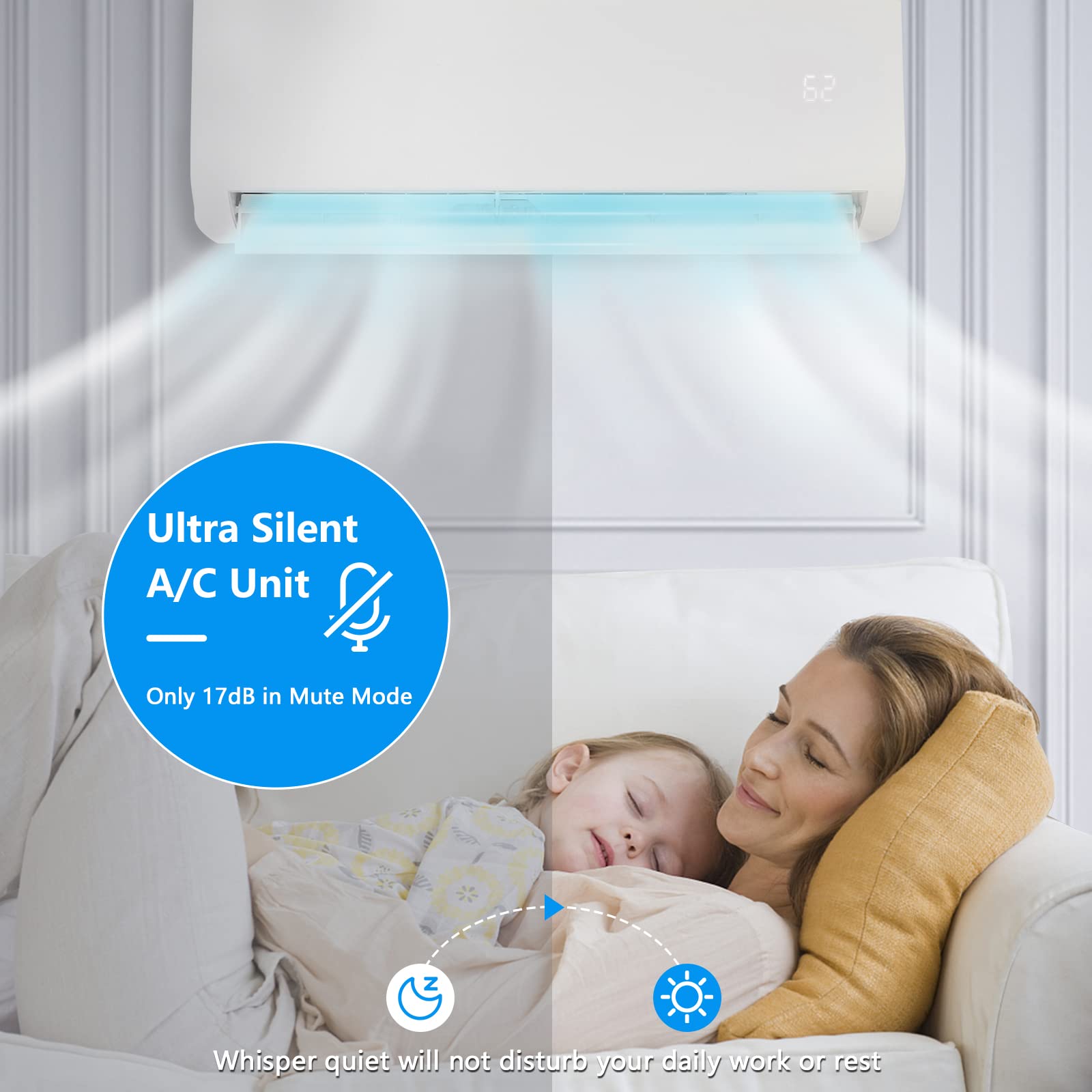 Leadzm 9,000 BTU Mini Split AC/Heating System with Inverter, 115V 19 SEER Energy Saving Ductless Split-System Air Conditioner with Pre-Charged Condenser, Heat Pump, Remote Control & Installation Kit