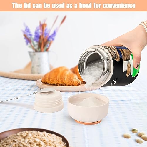 CUPADA Funny Cat Teacher Food Jar, Back To Insulated Hot Food Jars Vacuum 17OZ with Folding Spoon for Work Trip Picnic Camping