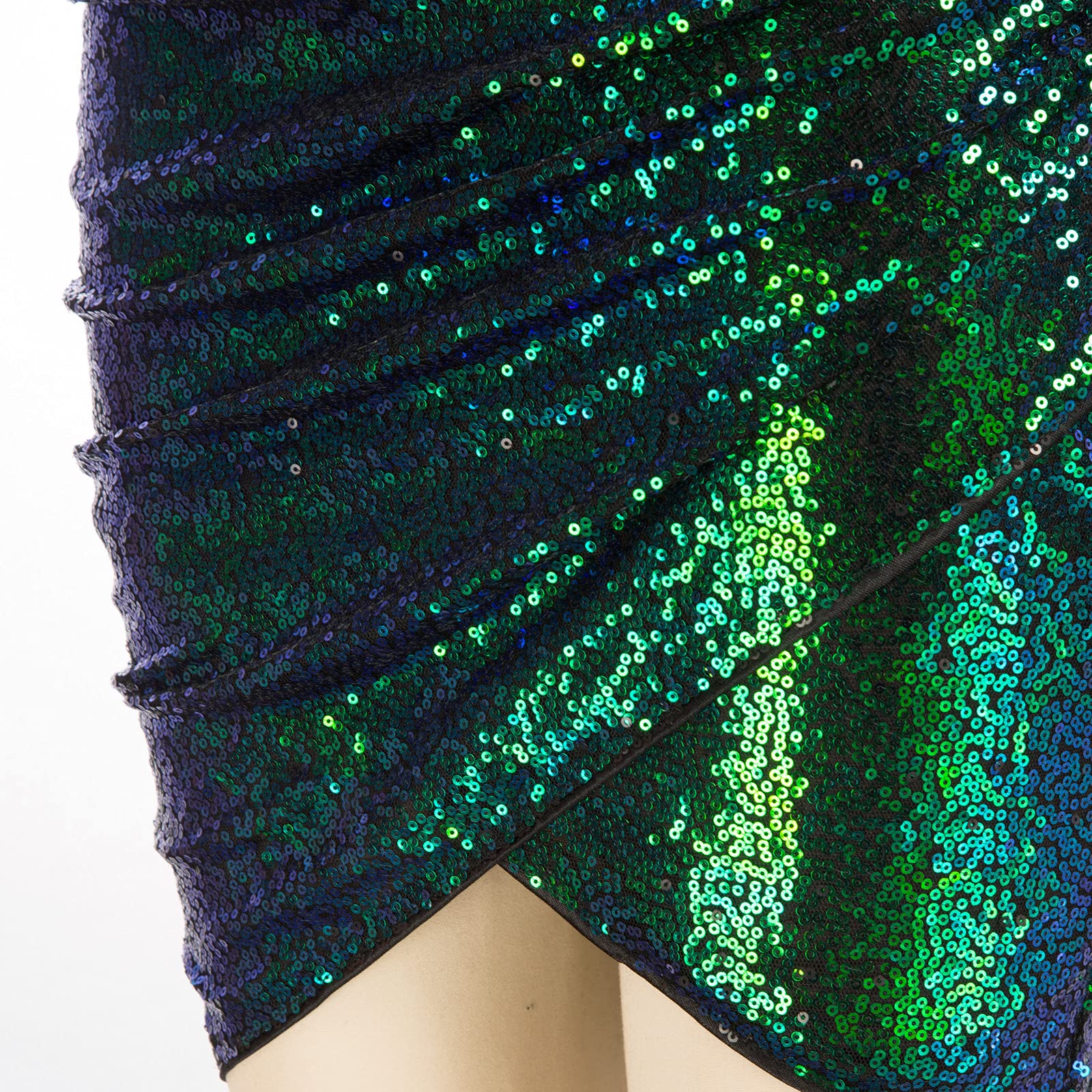 GRACE KARIN Party Dress for Women V-Neck Ruched Sequin Sparkly Glitter Dress Dark Green L