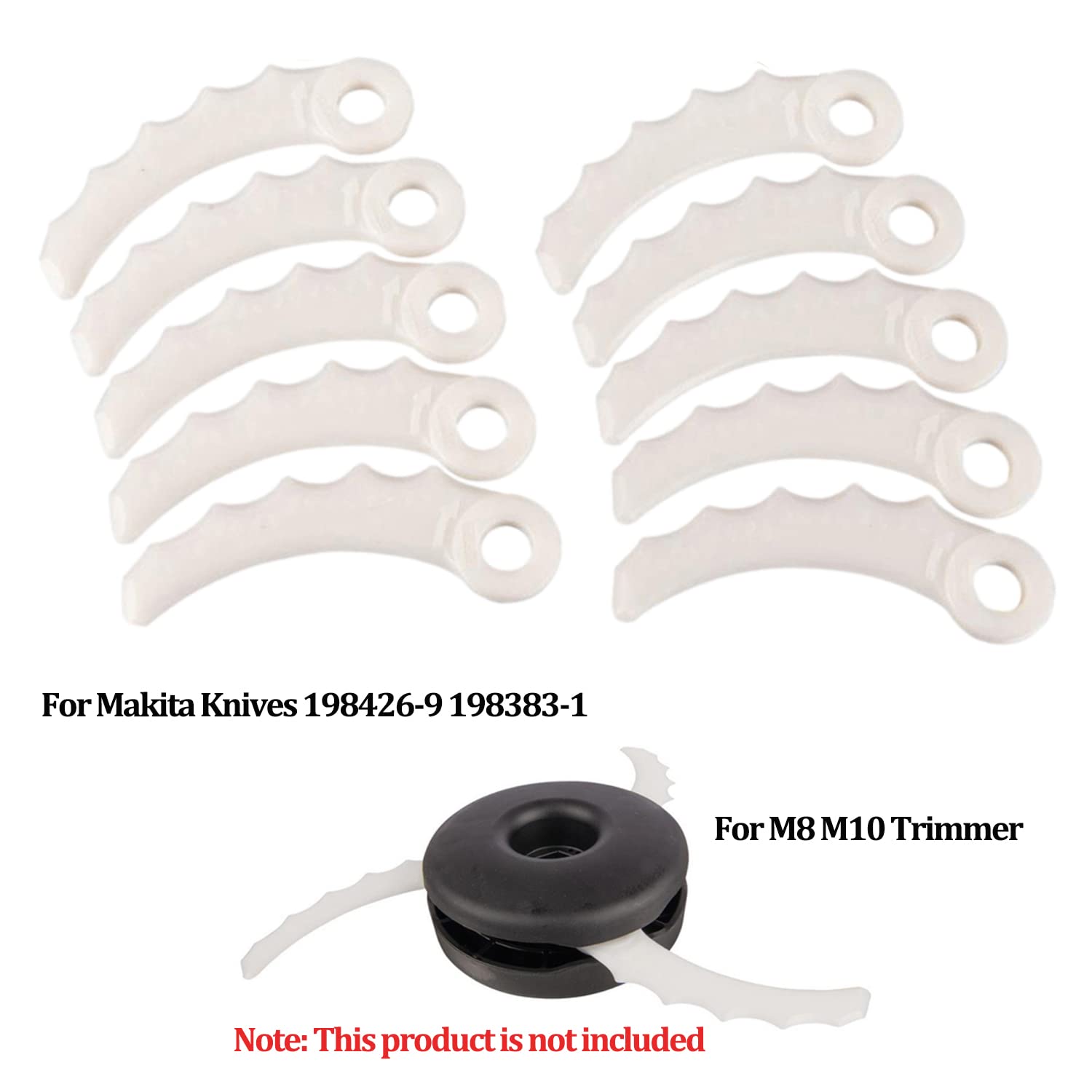 10Pcs Lawn Trimmer Plastic Blades for Knives 198426-9 198383-1 DUR368AZ DUR369AZ DUR368LZ Cutter Head 255mm Cordless Grass Strimmer Replacement Parts