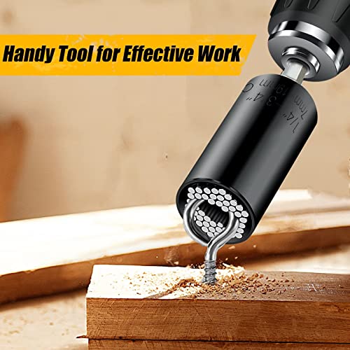 PAUGGE Universal Super Socket, Cool Gadgets Tools Birthday Gifts for Men Dad Boyfriend Husband Him Handyman, Socket Set with Multifunction Adapter to Unscrew Any Bolt(7-19mm) - Black