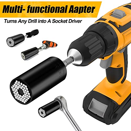 PAUGGE Universal Super Socket, Cool Gadgets Tools Birthday Gifts for Men Dad Boyfriend Husband Him Handyman, Socket Set with Multifunction Adapter to Unscrew Any Bolt(7-19mm) - Black