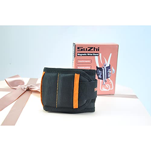 SuZhi Magnetic Wristband for Holding Screws, Magnetic Tool Holder Strip, Magnetic Screw Holder -15pcs Strong Magnets for Holding Screws,Nails for reparing Under The car, Climbing high