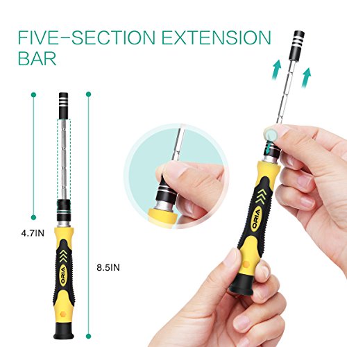 ORIA Precision Screwdriver Kit, 60 in 1 with 56 Bits Screwdriver Set, Magnetic Driver Kit with Flexible Shaft, Extension Rod for Mobile Phone, Smartphone, Game Console, Tablet, PC, Yellow