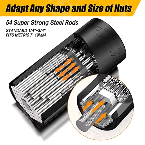 PAUGGE Universal Super Socket, Cool Gadgets Tools Birthday Gifts for Men Dad Boyfriend Husband Him Handyman, Socket Set with Multifunction Adapter to Unscrew Any Bolt(7-19mm) - Black