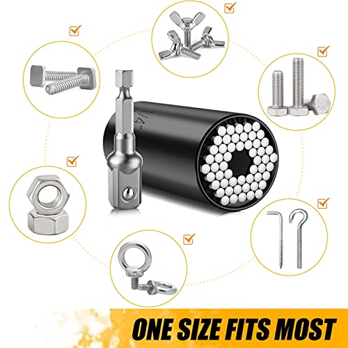 PAUGGE Universal Super Socket, Cool Gadgets Tools Birthday Gifts for Men Dad Boyfriend Husband Him Handyman, Socket Set with Multifunction Adapter to Unscrew Any Bolt(7-19mm) - Black