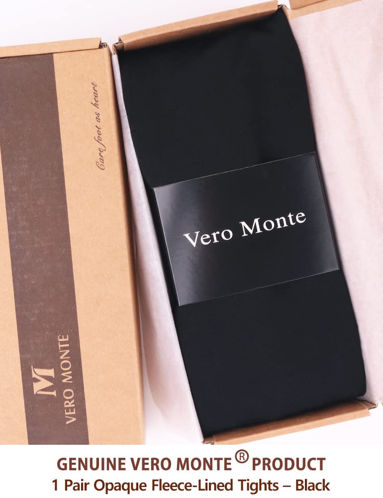 VERO MONTE 1 Pair Womens Opaque Fleece Lined Tights Plus Size Pantyhose (BLACK)