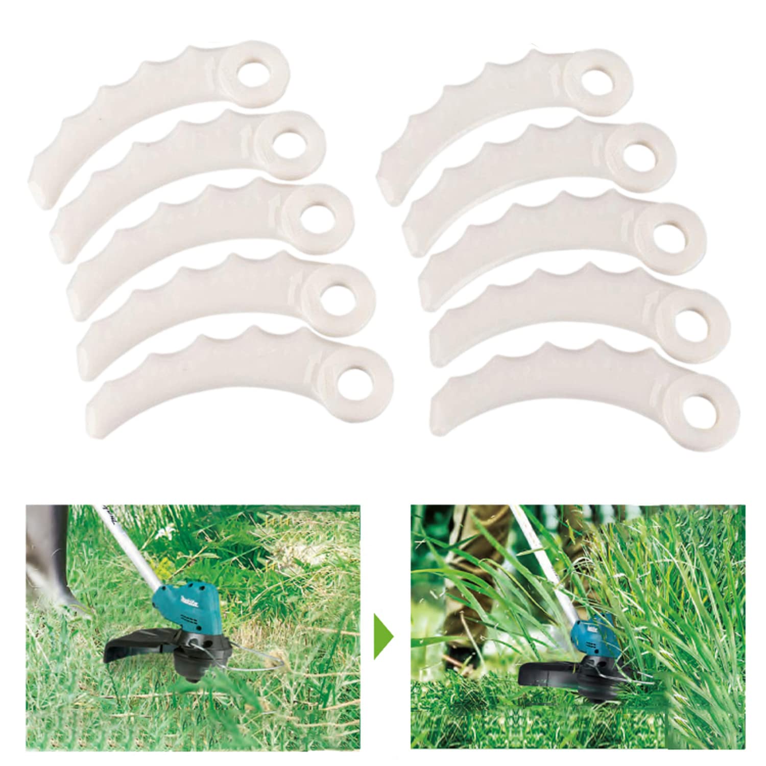 10Pcs Lawn Trimmer Plastic Blades for Knives 198426-9 198383-1 DUR368AZ DUR369AZ DUR368LZ Cutter Head 255mm Cordless Grass Strimmer Replacement Parts