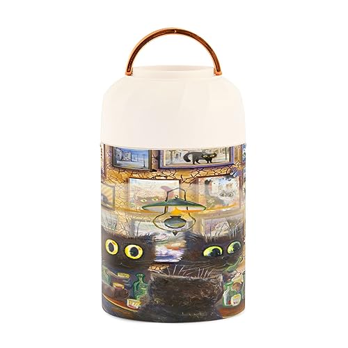 CUPADA Cats Eyes Funny Food Jar, Oil Painting Cute Insulated Hot Food Jars Vacuum 17OZ with Folding Spoon for Work Trip Picnic Camping