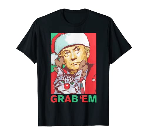 Funny Trump Cat Grab' Em Vintage Retro Christmas Trump Gift T-Shirt