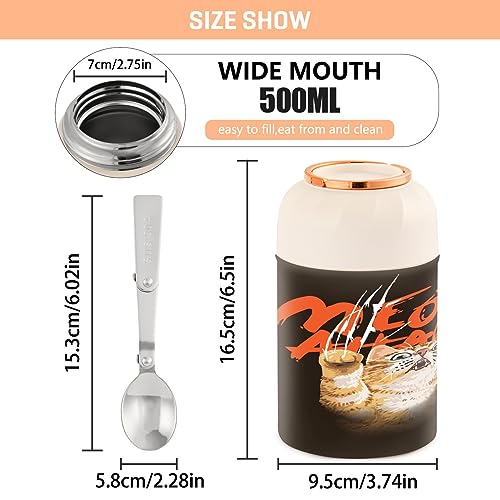 CUPADA Meow Attack Cartoon Food Jar, Cat Scratch Black Insulated Hot Food Jars Vacuum 17OZ with Folding Spoon for Work Trip Picnic Camping