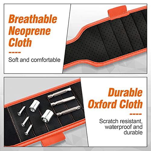 Magnetic Wristband, GOXAWEE with 20 Strong Magnets for Holding Screws, Nails, Drill Bits (Orange) | Stocking Stuffer for Men