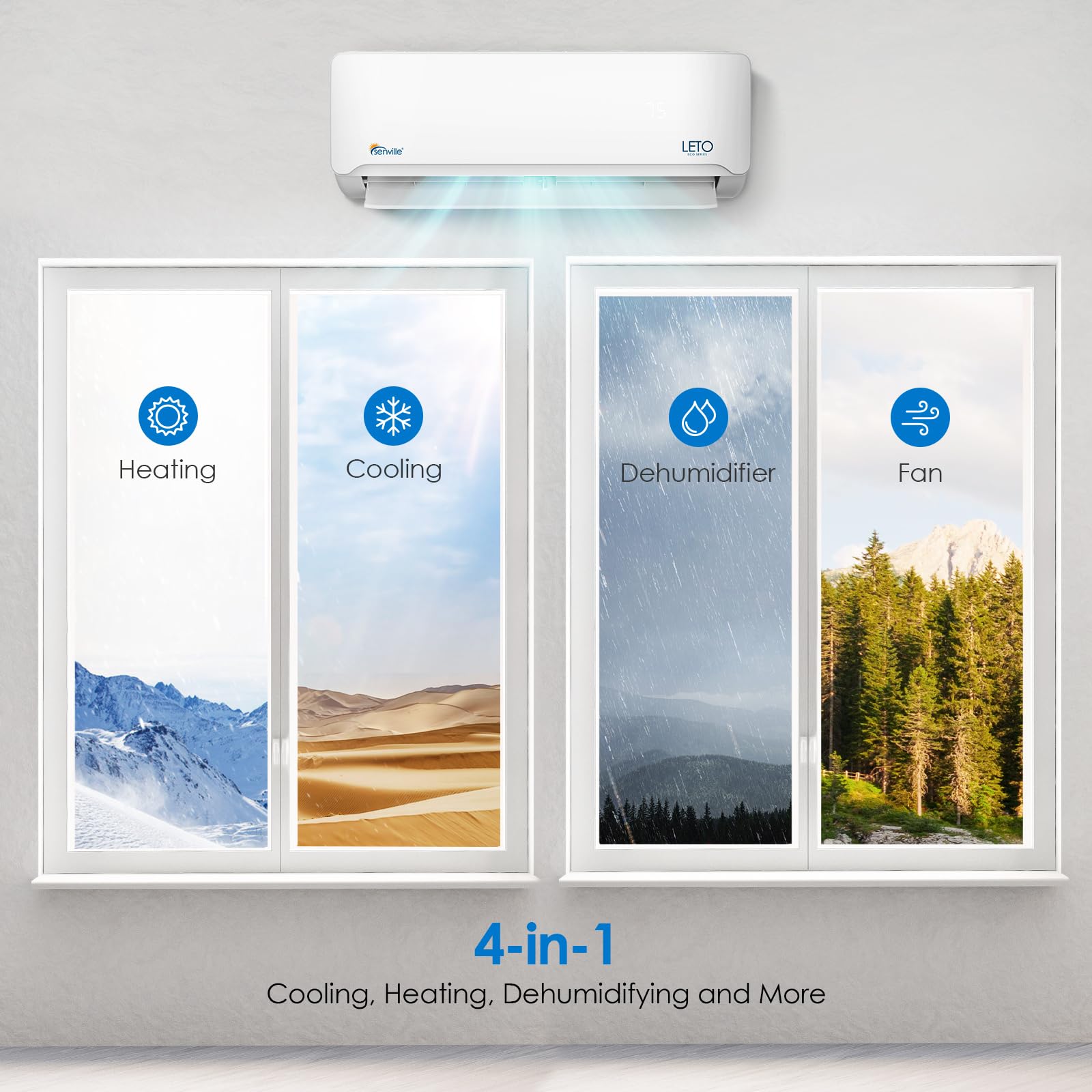Senville LETO Series Mini Split Air Conditioner Heat Pump, 9000 BTU 110/120V, Inverter, Works with Alexa, SEER2 21.5, White