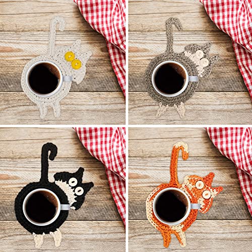 Cute Cat Butt Coasters 3Pcs, Handmade Crochet Cat Butt Coaster, Creative Kitty Butt Crochet Coffee & Tea Drink Coaster, Home Table Fun Cat Coaster, , Knitted Cat Bum Coaster for Cat Lover Gift