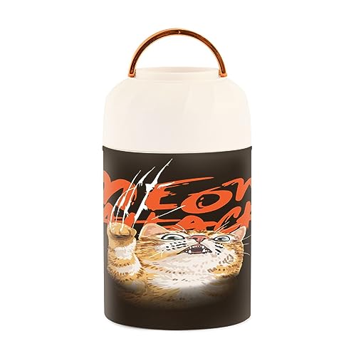 CUPADA Meow Attack Cartoon Food Jar, Cat Scratch Black Insulated Hot Food Jars Vacuum 17OZ with Folding Spoon for Work Trip Picnic Camping