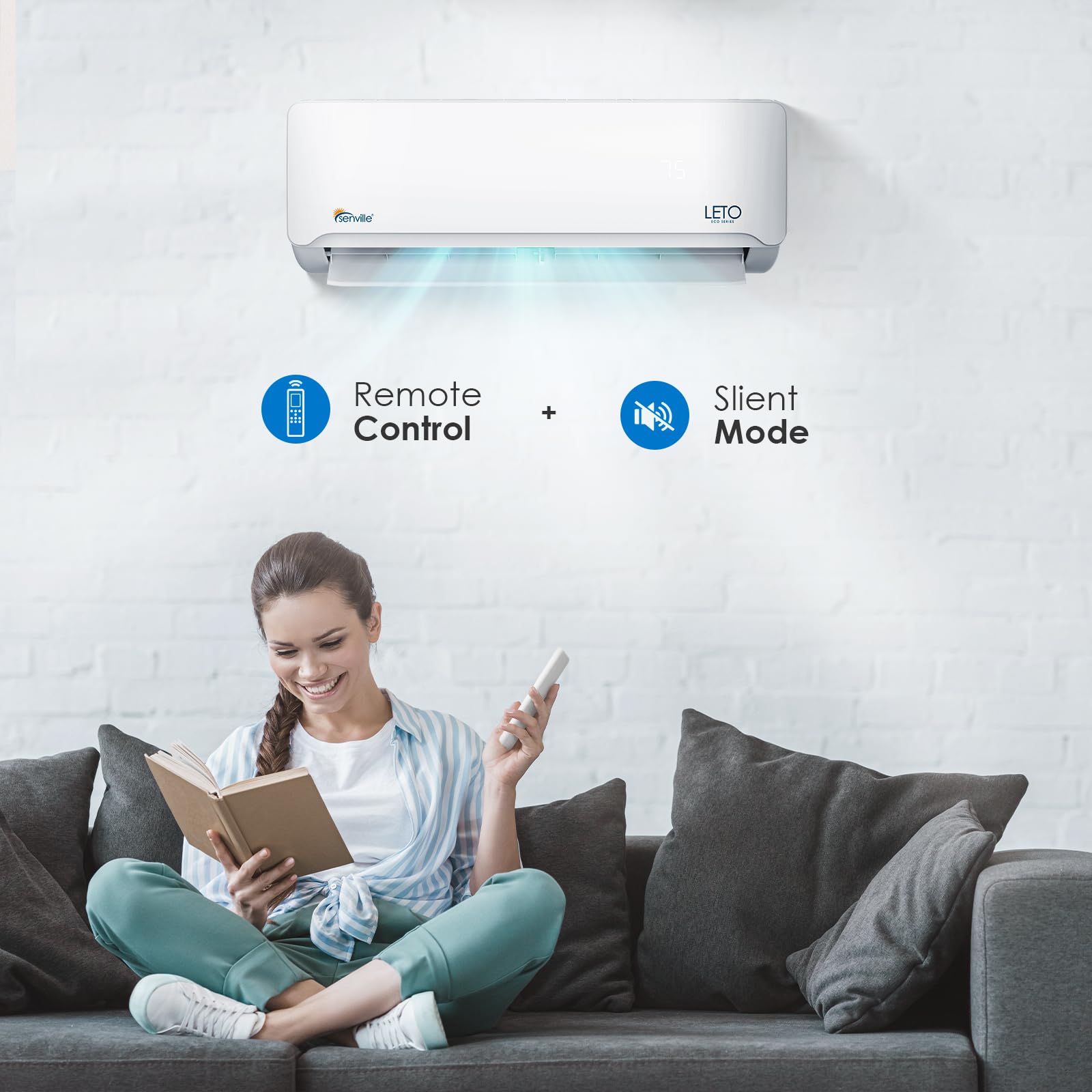 Senville LETO Series Mini Split Air Conditioner Heat Pump, 9000 BTU 110/120V, Inverter, Works with Alexa, SEER2 21.5, White