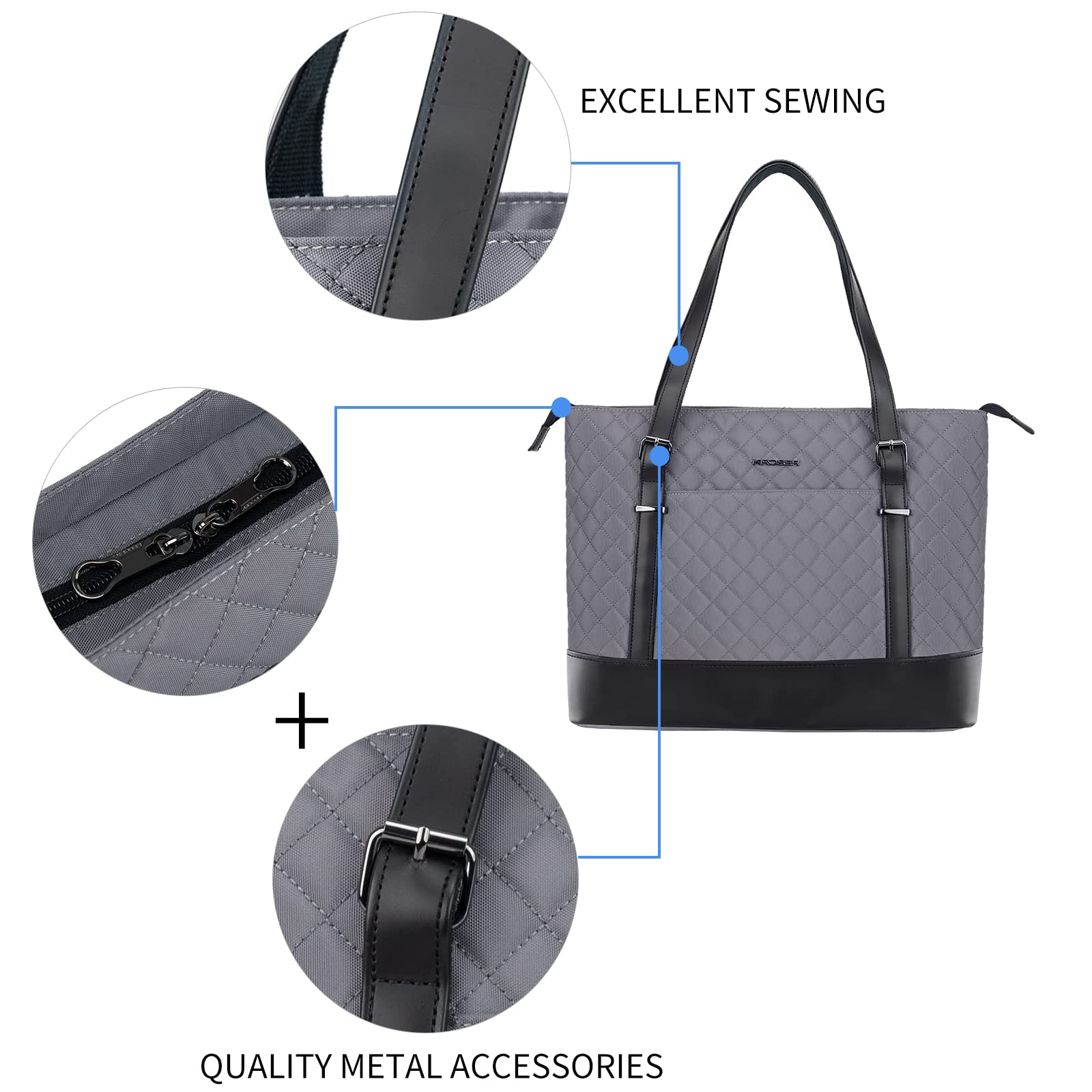 KROSER Laptop Tote Bag for Women, Purse Teacher Bag 15.6 Inch Laptop Bag Computer Work Briefcase Handbag Shoulder Bag