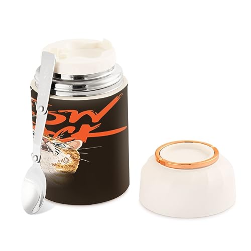 CUPADA Meow Attack Cartoon Food Jar, Cat Scratch Black Insulated Hot Food Jars Vacuum 17OZ with Folding Spoon for Work Trip Picnic Camping