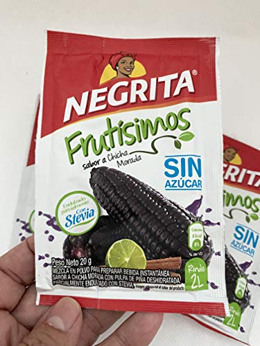 Chicha Morada Negrita with Stevia 35 gr,3 pack 2 liters each pack.Made in Peru.