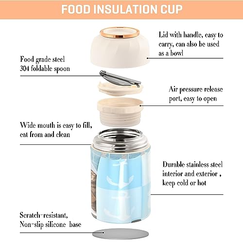 CUPADA Funny Cat Kitten Food Jar, Yellow Rubber Duck Insulated Hot Food Jars Vacuum 17OZ with Folding Spoon for Work Trip Picnic Camping