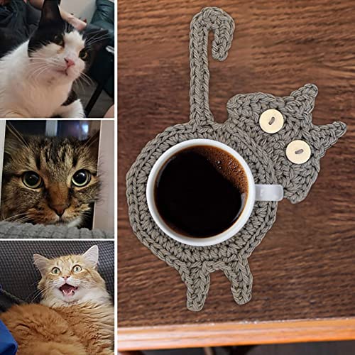 Cute Cat Butt Coasters 3Pcs, Handmade Crochet Cat Butt Coaster, Creative Kitty Butt Crochet Coffee & Tea Drink Coaster, Home Table Fun Cat Coaster, , Knitted Cat Bum Coaster for Cat Lover Gift